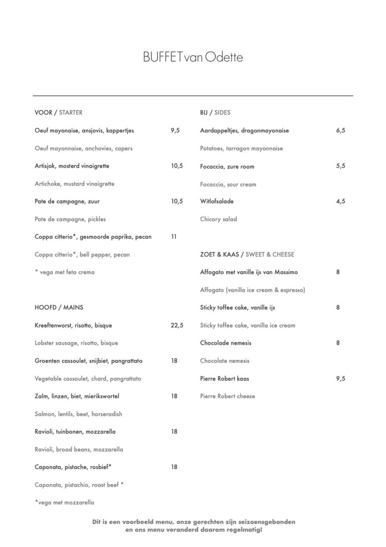 Menu – BUFFET van Odette